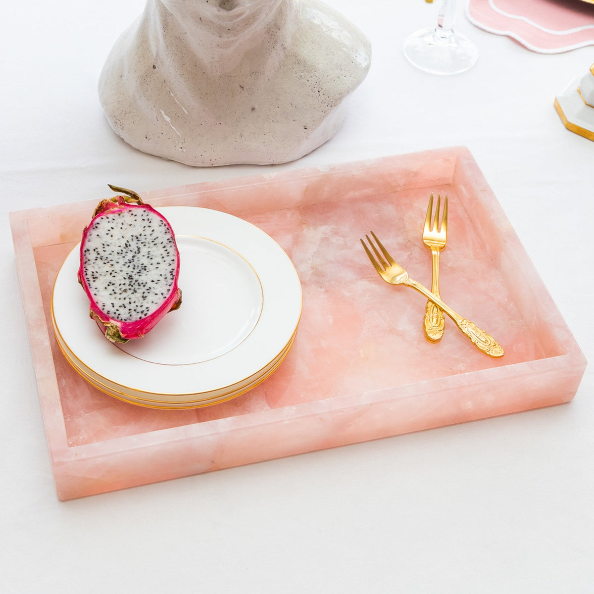 Natural Rose Quartz Rectangular Tray
