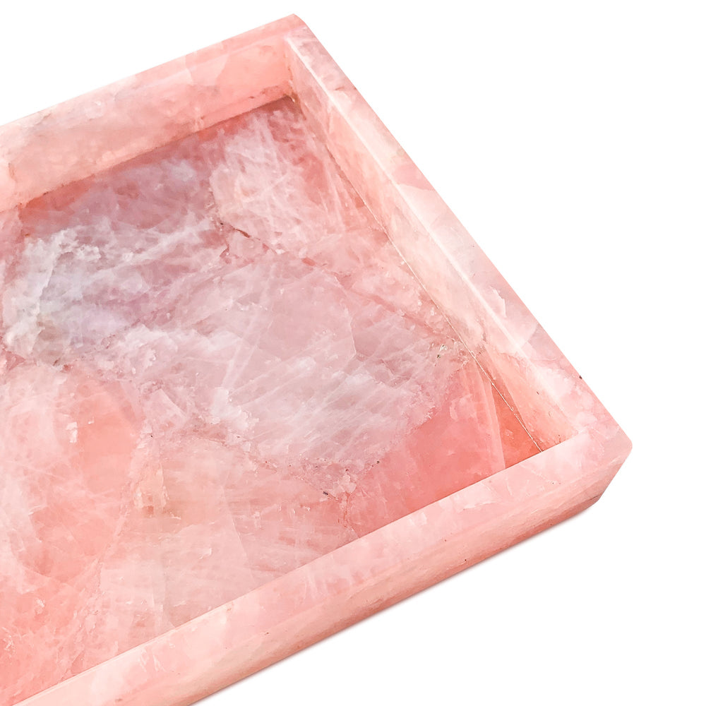 Natural Rose Quartz Rectangular Tray