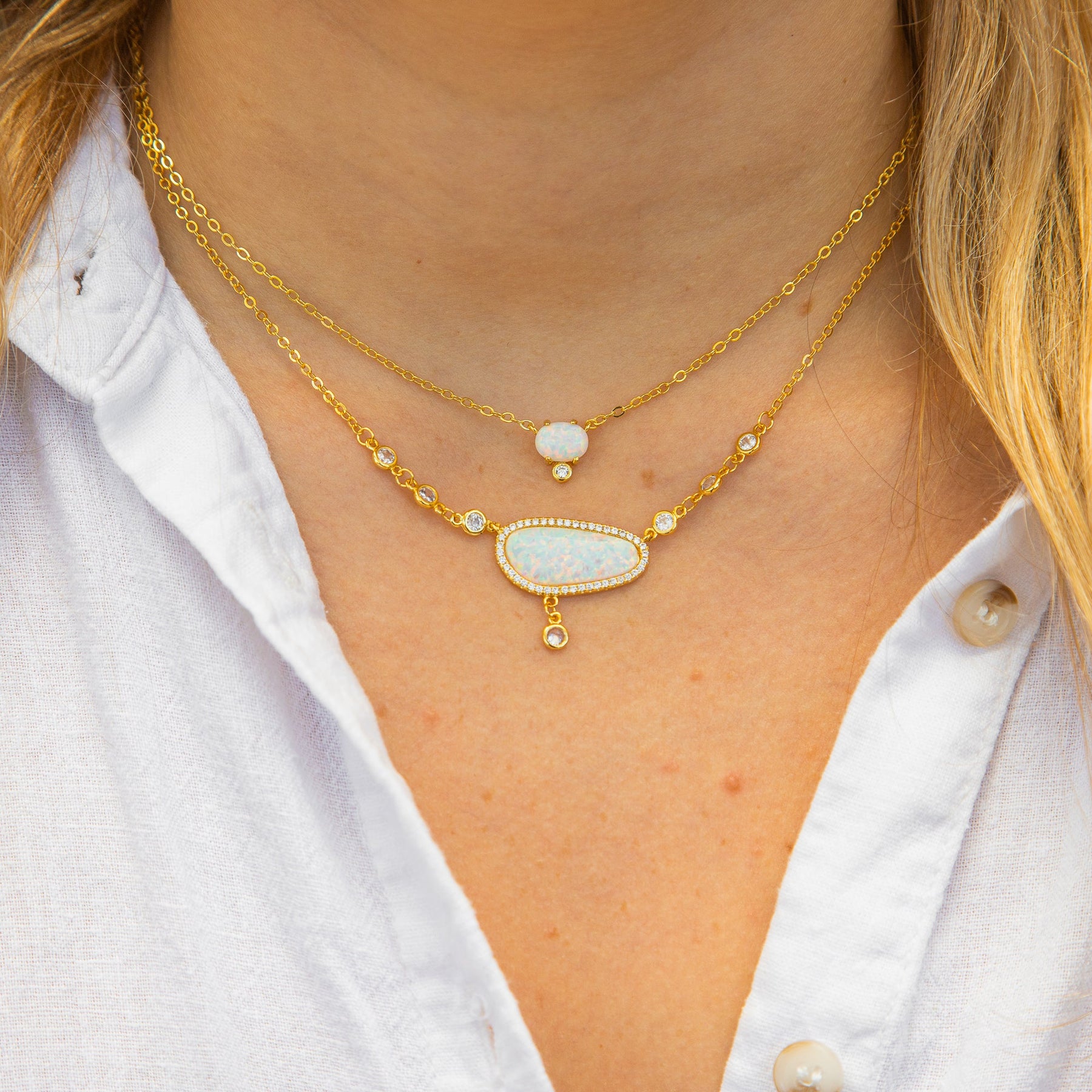 White Topaz and Opal Dainty Necklace: The Lorelei
